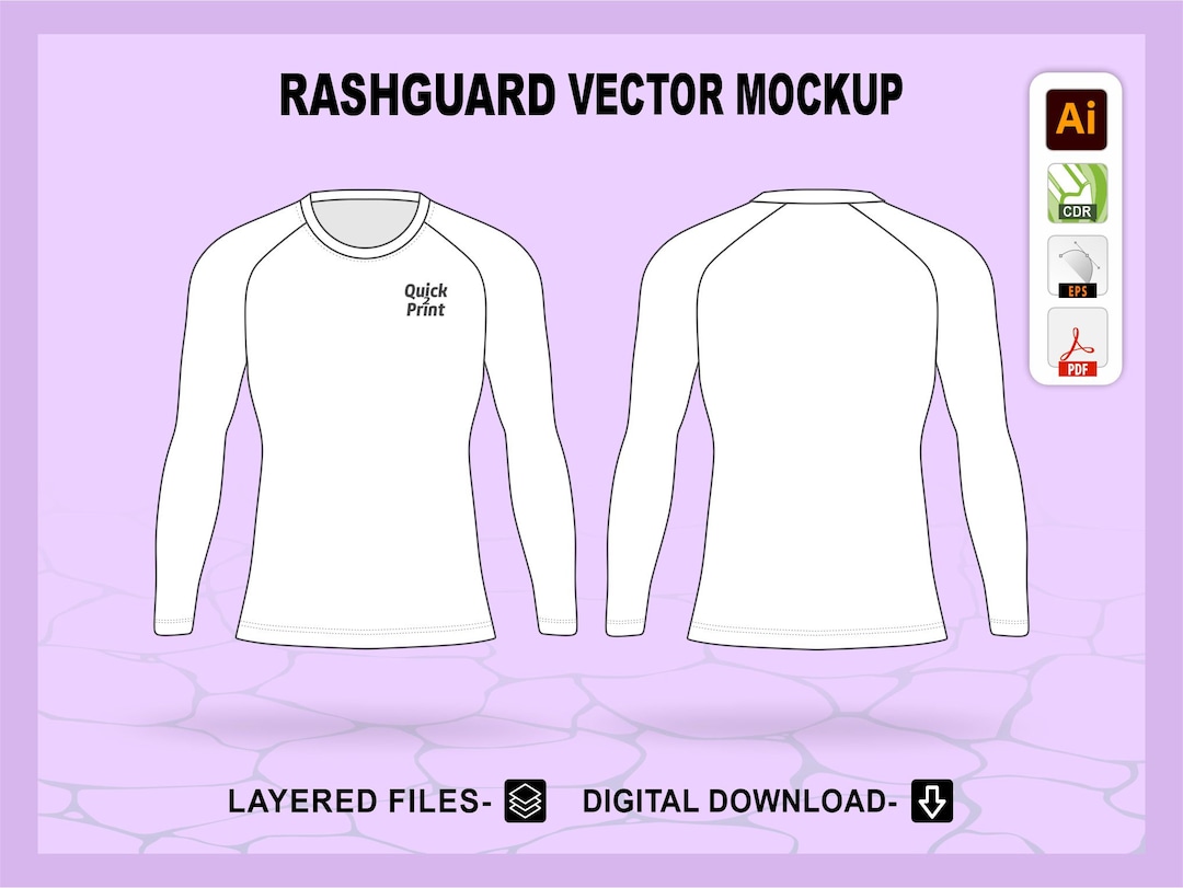 Rashguard Mockup Template for Design, Layered Illustrator Vector Mockup ...