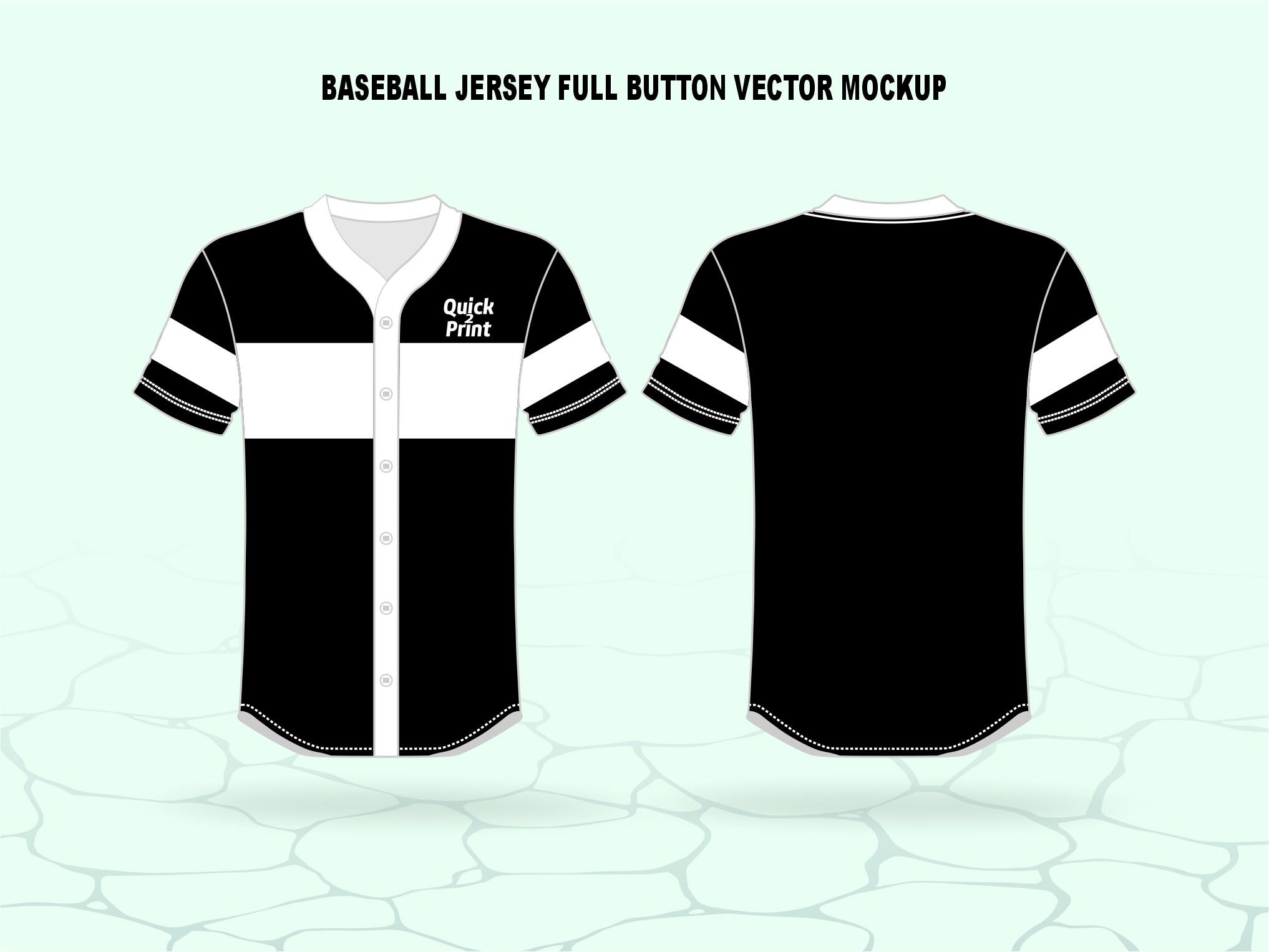 Baseball Jersey Full Button Mockup Template, Layered Illustrator Vector ...