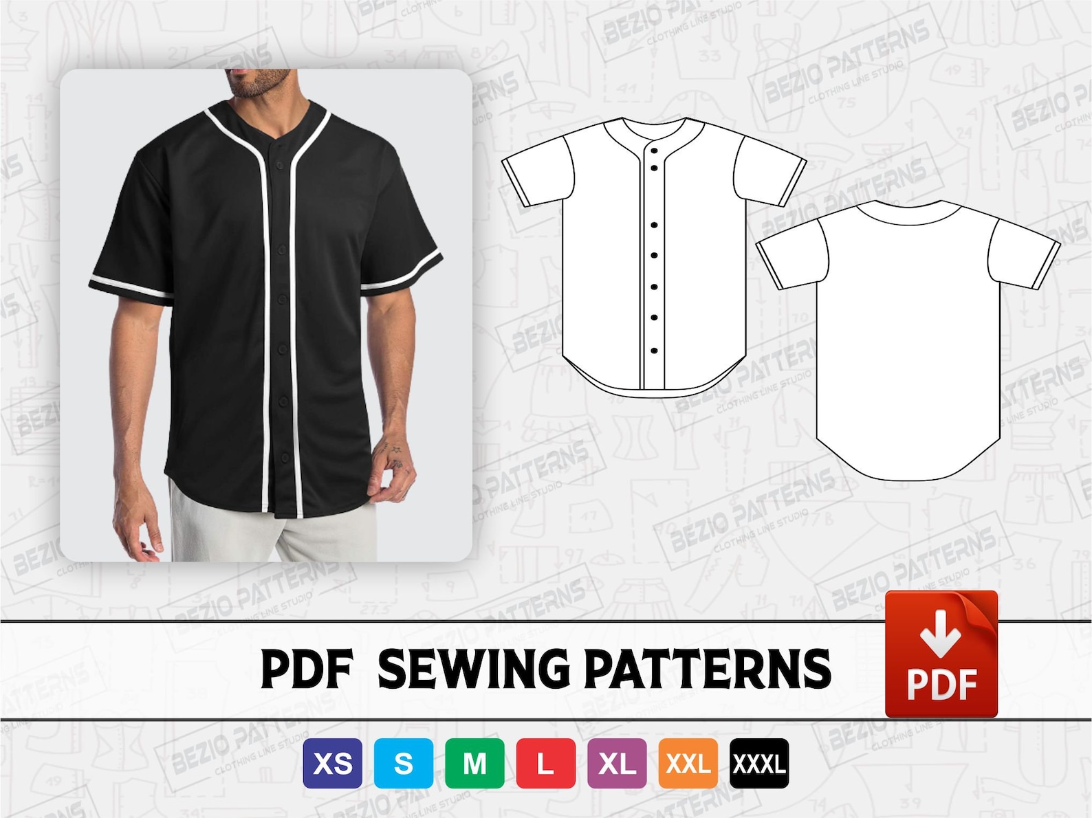 Baseball Jersey Full Button Men Sewing Pdf Pattern,pdf Sewing Pattern ...