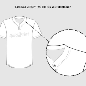 Baseball Jersey Two Button Mockup Template, Layered Illustrator Vector Mockup for Techpack Cad ...