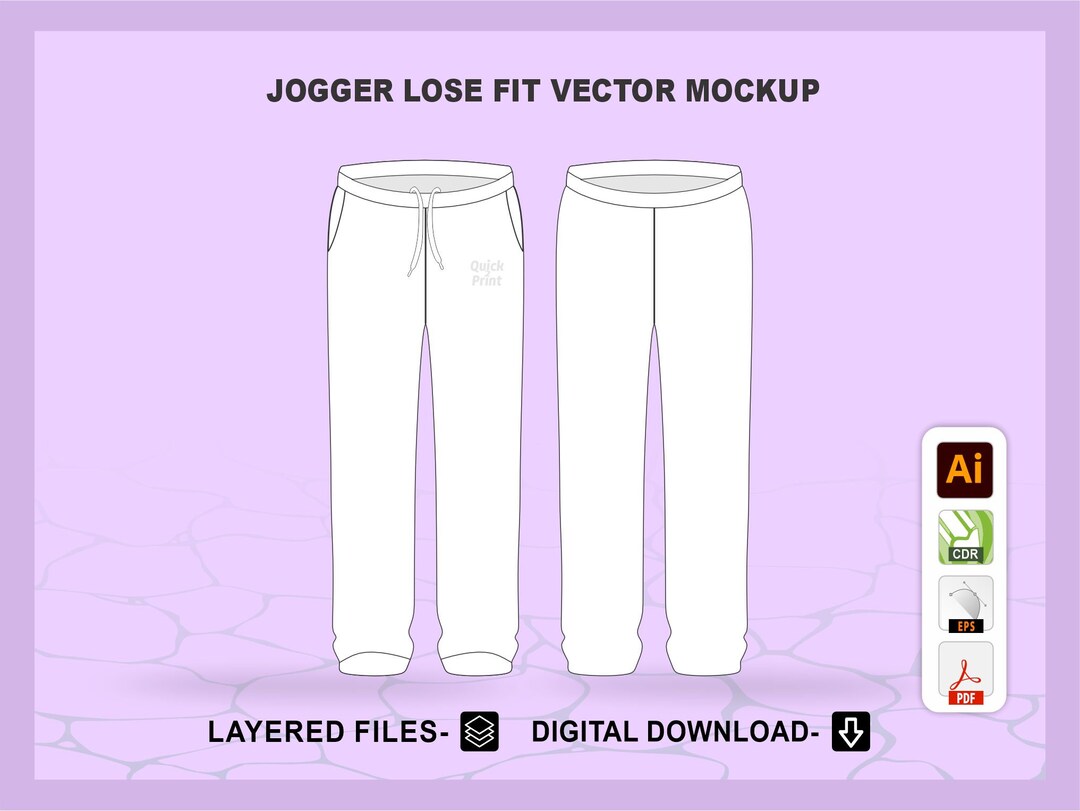 Jogger Lose Fit Mockup Template Design, Layered Illustrator Vector ...