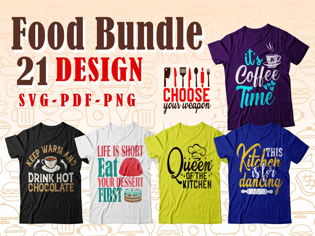 Food Bundle Design | 21 Design Bundle Sublimation, Silhouette, SVG, PDF ...