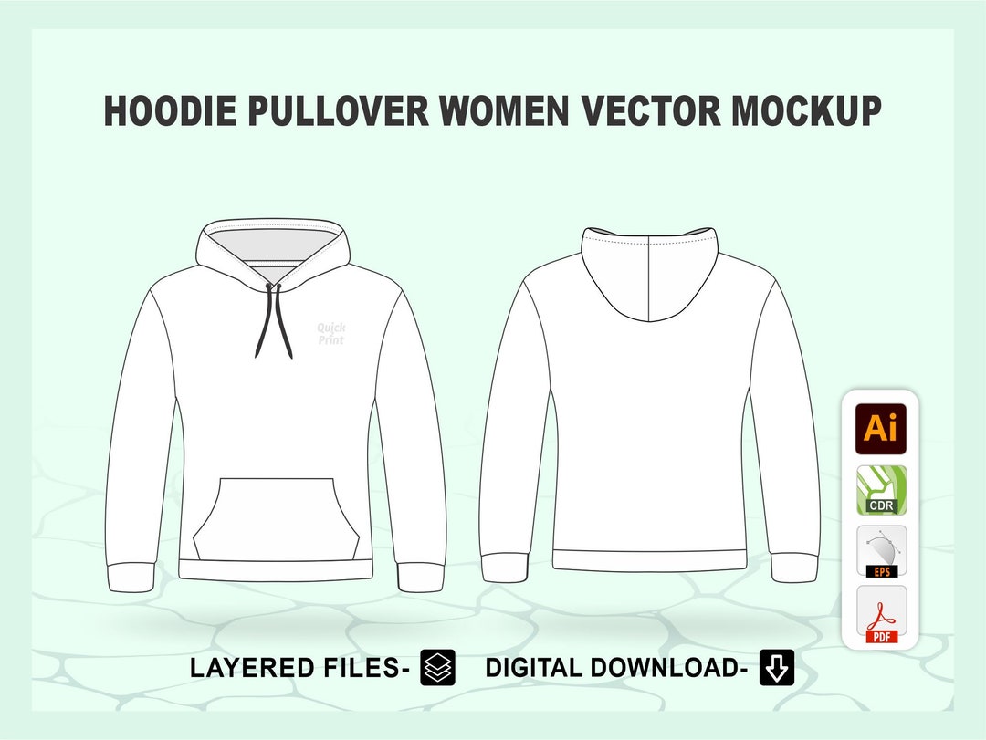 Hoodie Pullover Women Mockup Template for Design, Layered Illustrator ...
