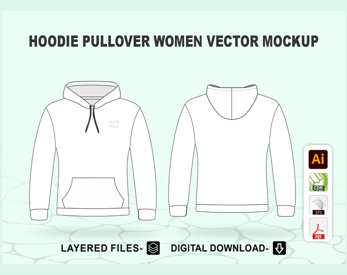 Hoodie Pullover Women Mockup Template for Design, Layered Illustrator ...