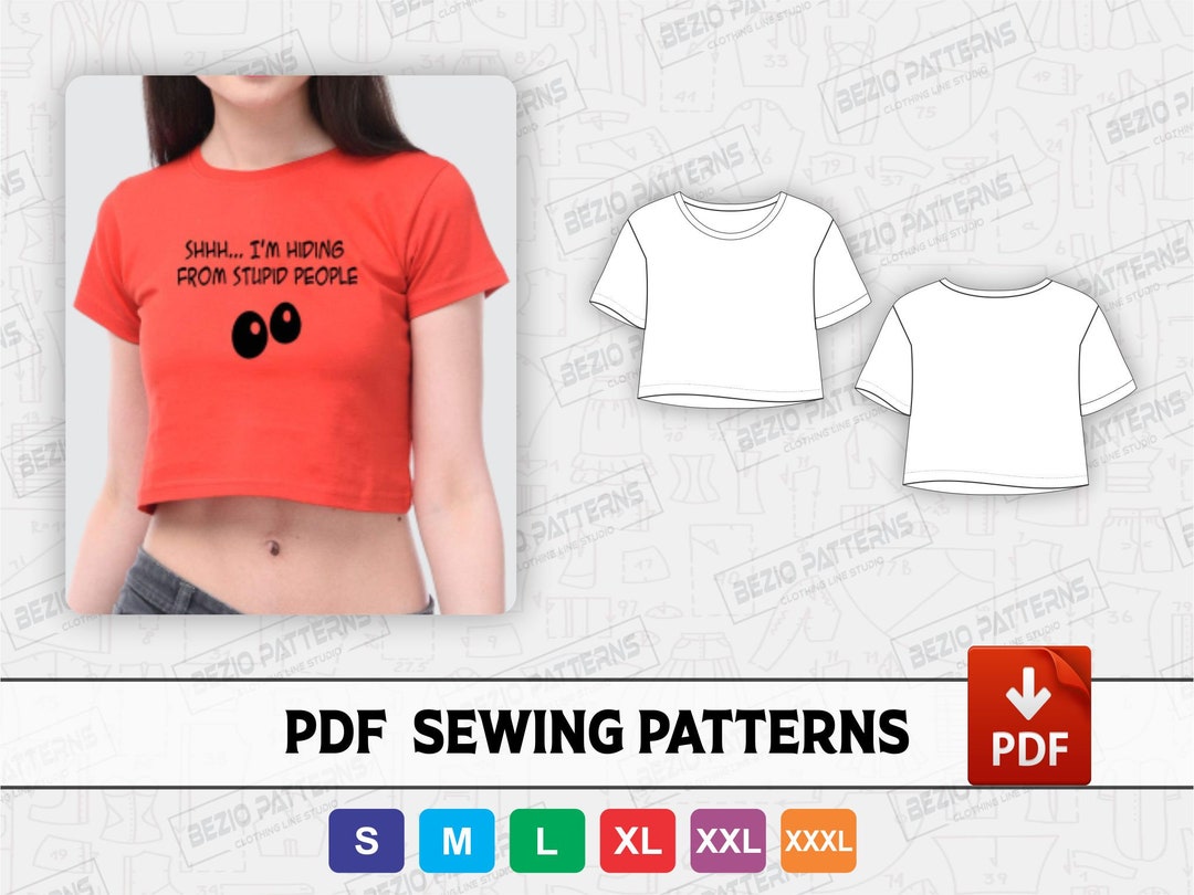 Crop Top Short Sleeve Sewing Pattern / Templates, PDF Sewing Pattern ...