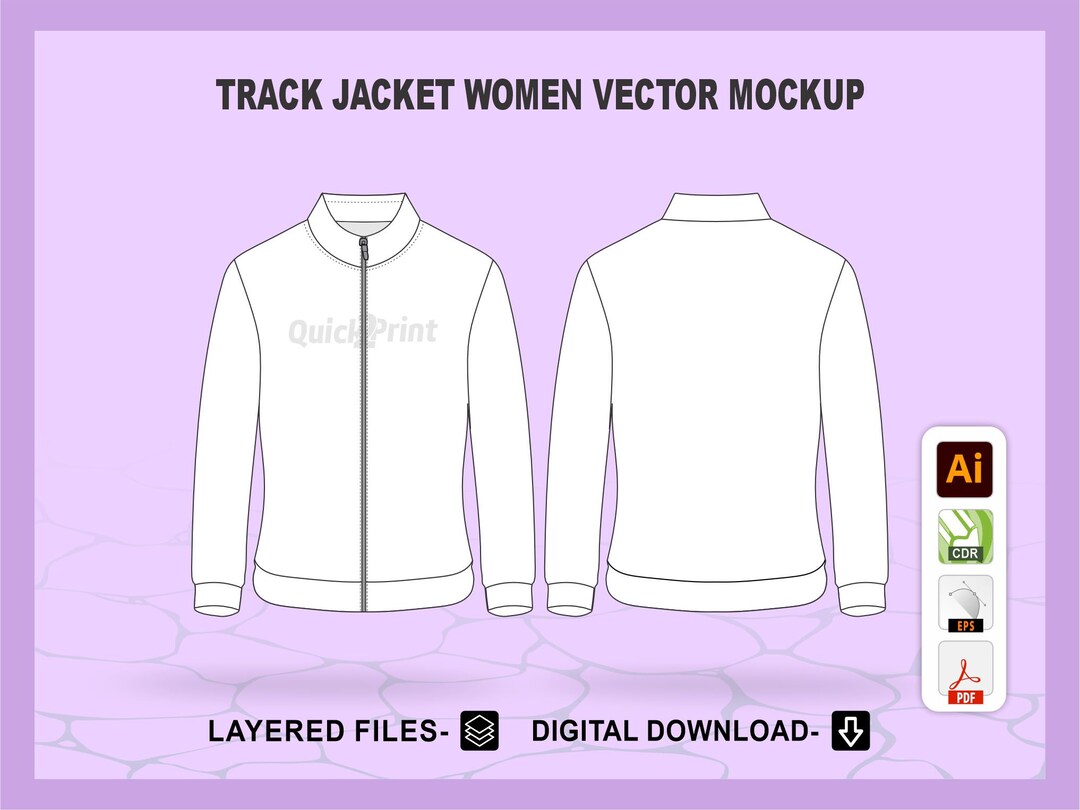 Women Track Jacket Mockup Template for Design, Layered Illustrator ...