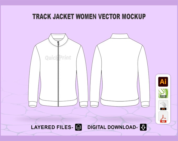 Women Track Jacket Mockup Template for Design, Layered Illustrator ...