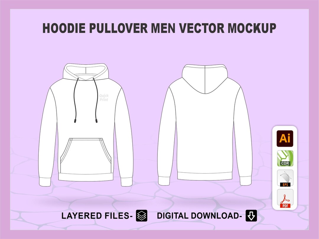 Hoodie Pullover Men Mockup Template for Design, Layered Illustrator ...