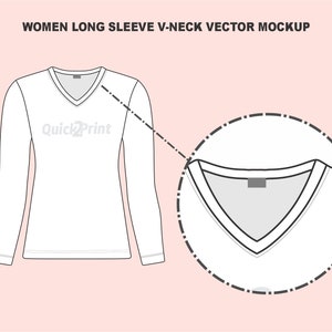 Women Long Sleeve V-neck Shirt Mockup Template, Layered Illustrator ...