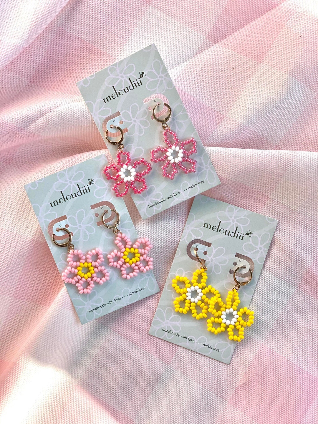 Beaded Custom Daisy Earrings With Leverback Closure Custom Color Flower ...