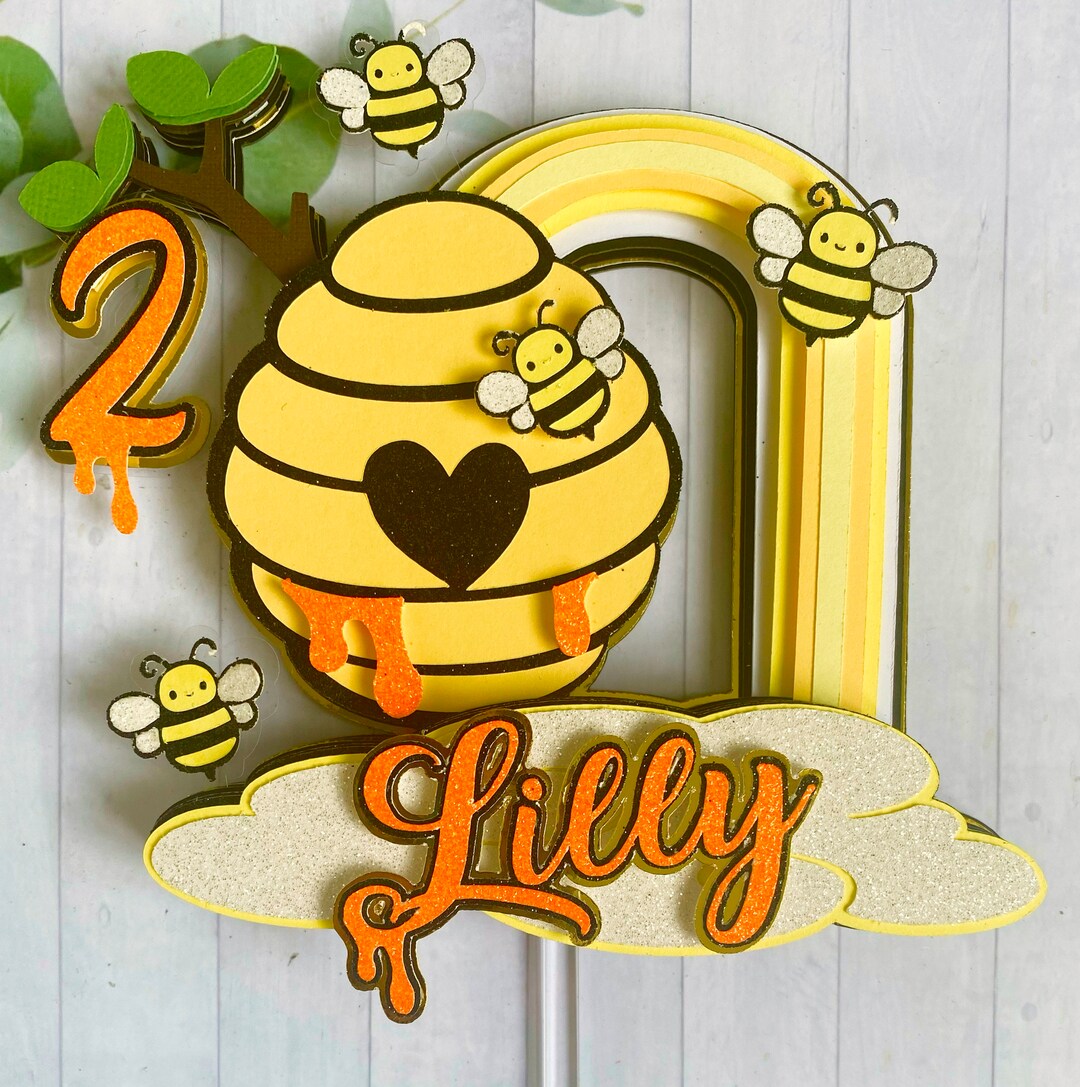 Personalised Bee Cake Topper Rainbow Cake Topper Happy Birthday Topper ...