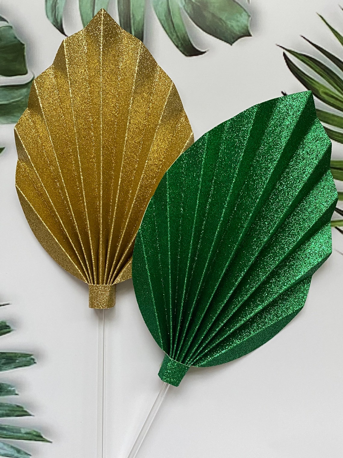 Emerald Green and Gold Glitter Cake Spear / Cake Fan Topper | Etsy