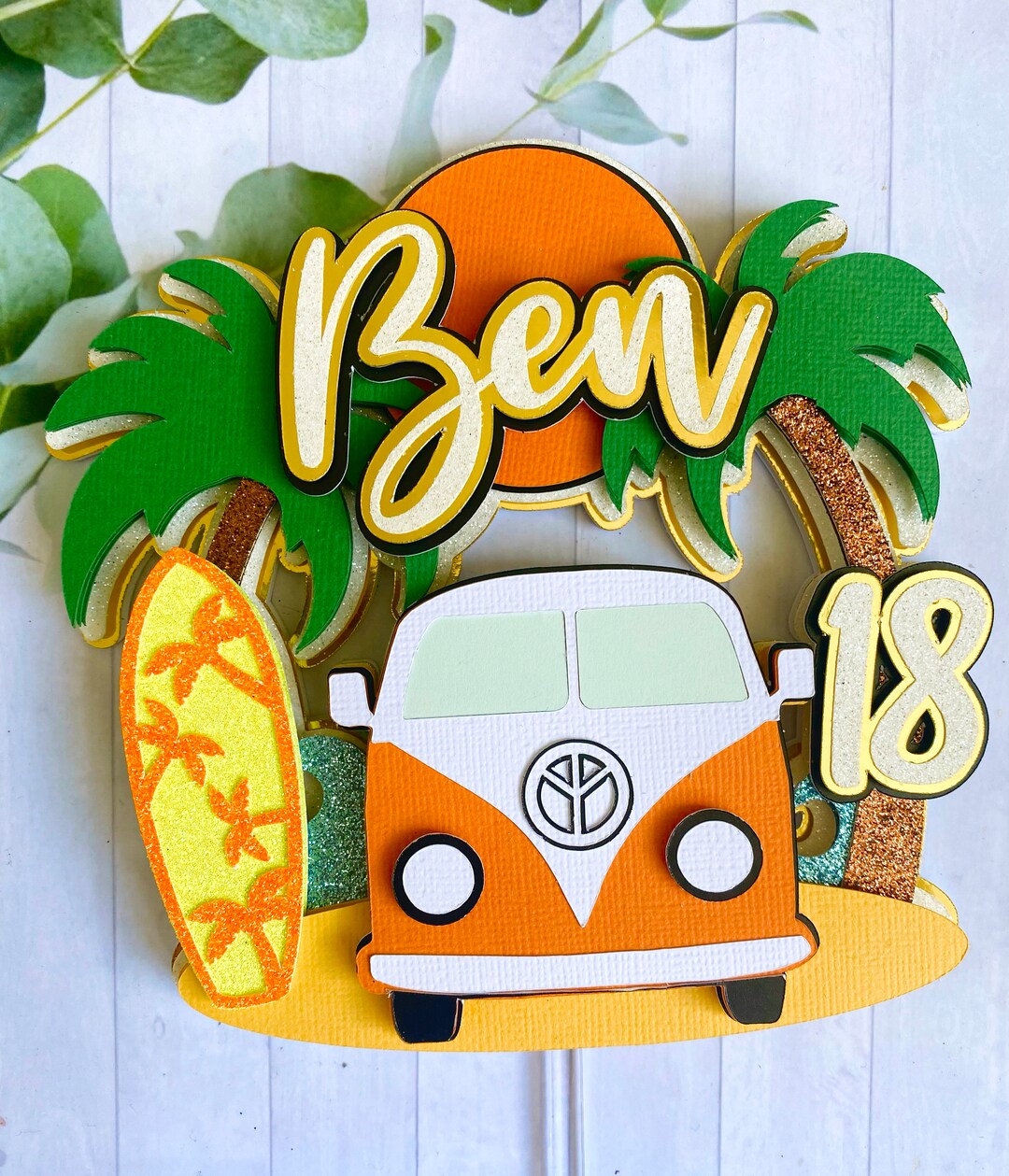 Camper Van Cake Topper- Hippie Cake Topper- Beach Theme Tropical Cake ...