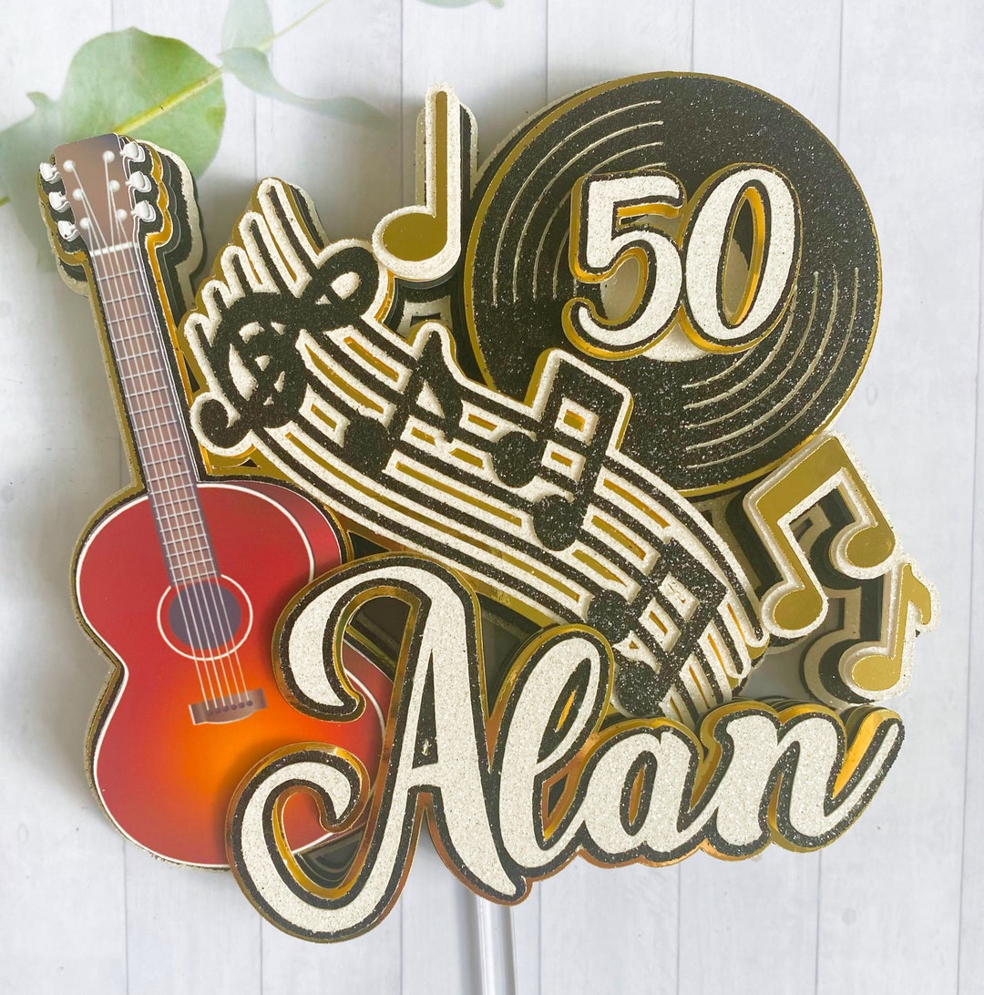 3D Music Guitar Cake Topper - Retro Vinyl Record Topper Birthdays ...