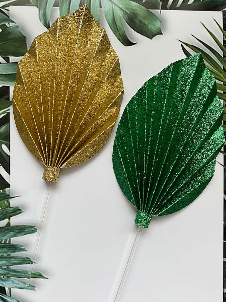 Emerald Green and Gold Glitter Cake Spear / Cake Fan Topper | Etsy