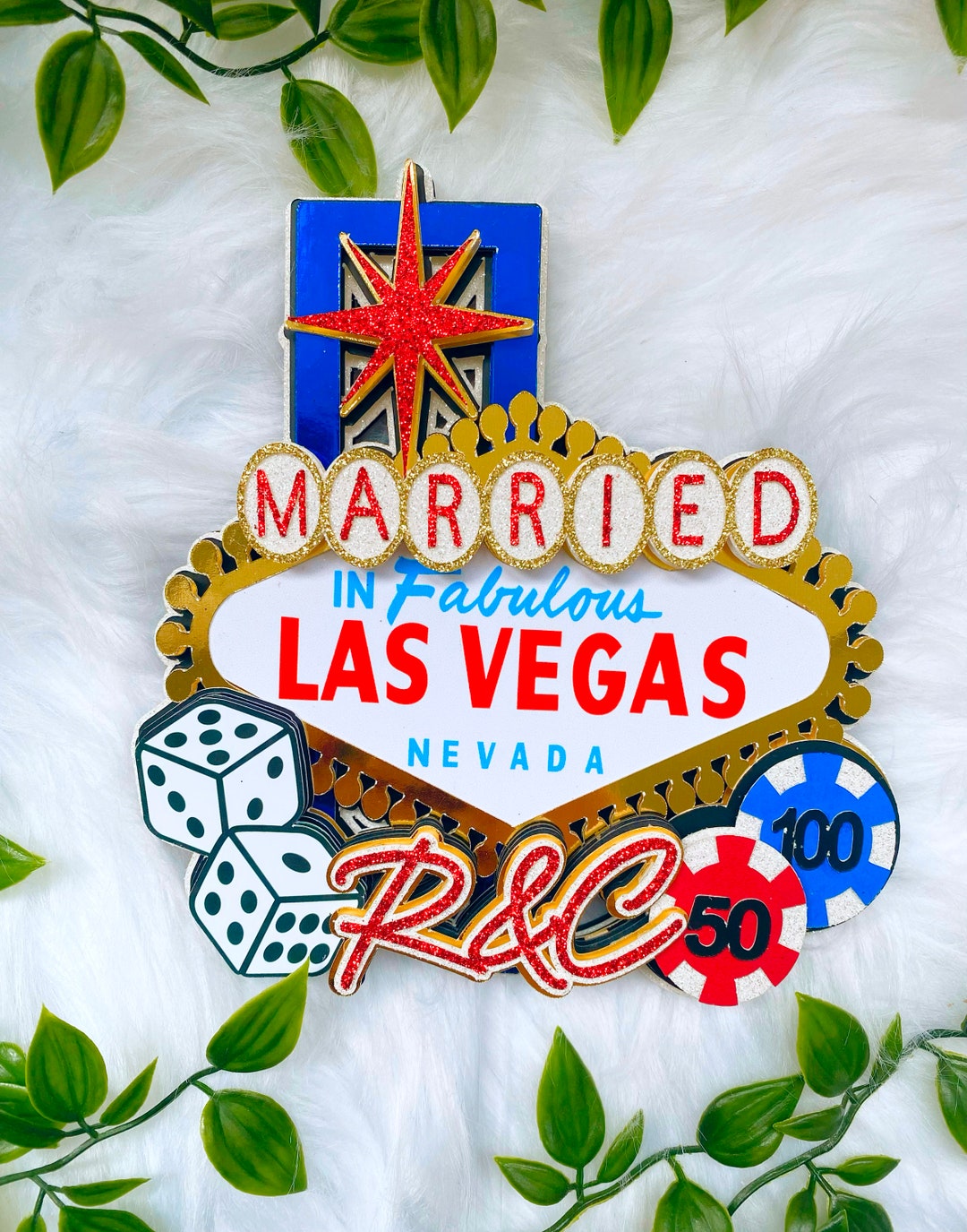 Married in Las Vegas Cake Topper | Casino Cake Topper | Las Vegas Sign ...