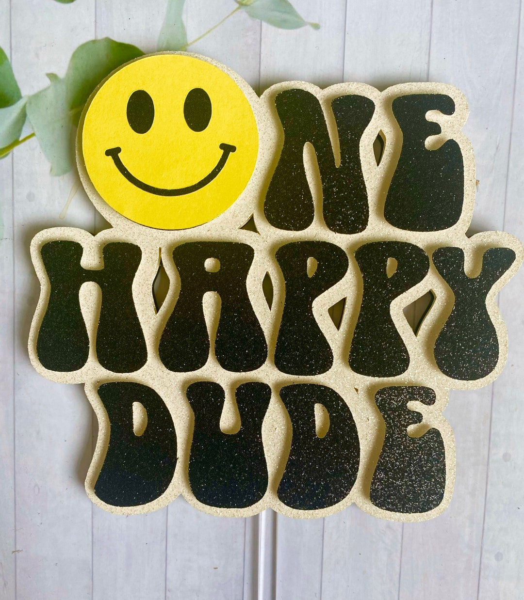 One Happy Dude Cake Topper Emoji Theme Topper Hippie Cake Topper First ...