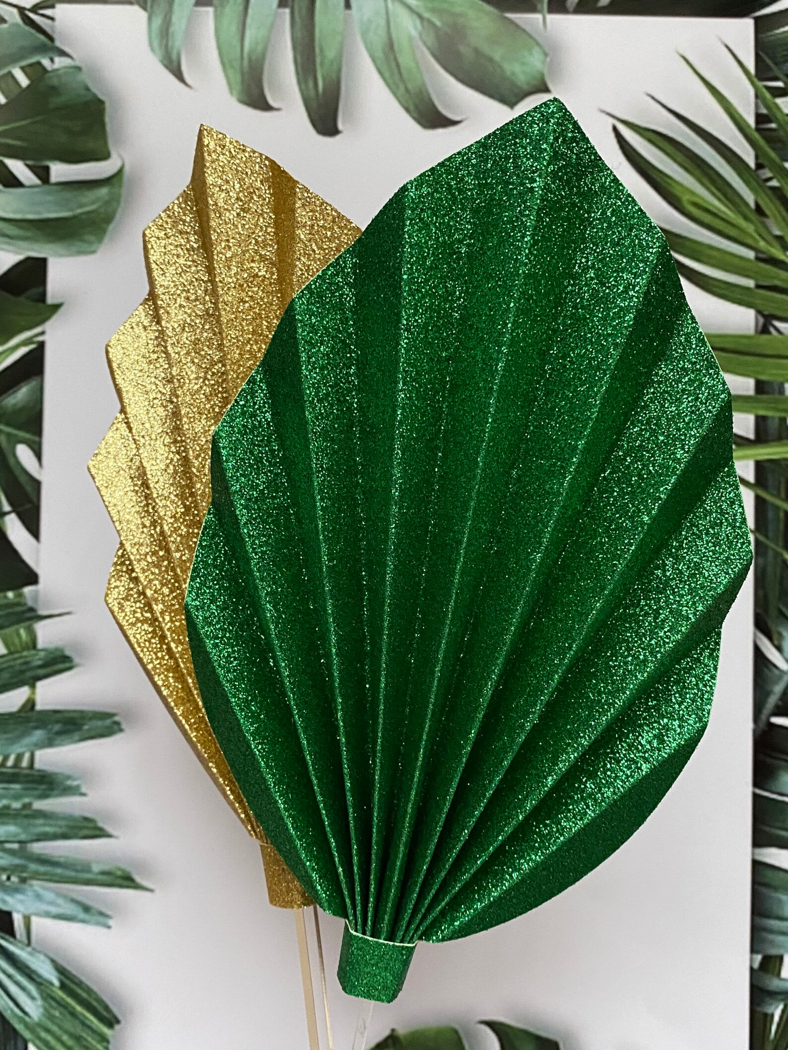 Emerald Green and Gold Glitter Cake Spear / Cake Fan Topper | Etsy