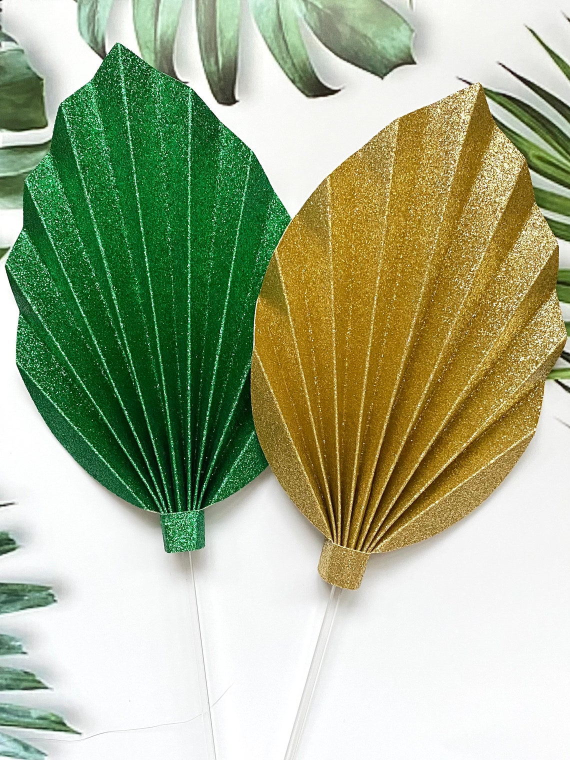 Emerald Green and Gold Glitter Cake Spear / Cake Fan Topper | Etsy