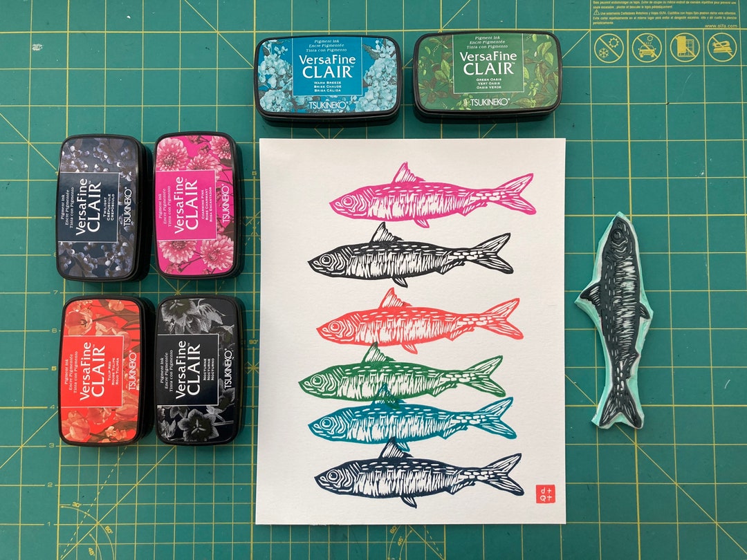 Rainbow Sardines Block Print Art, Hand Printed Wall Decor, Nature Art ...