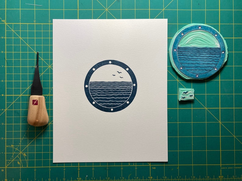 Sea View, Linocut Block Print, Art Wall Decor, 8"x10" - Etsy