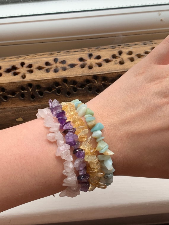 Gemstone chip bracelets 5 crystals 3 sizes | Etsy