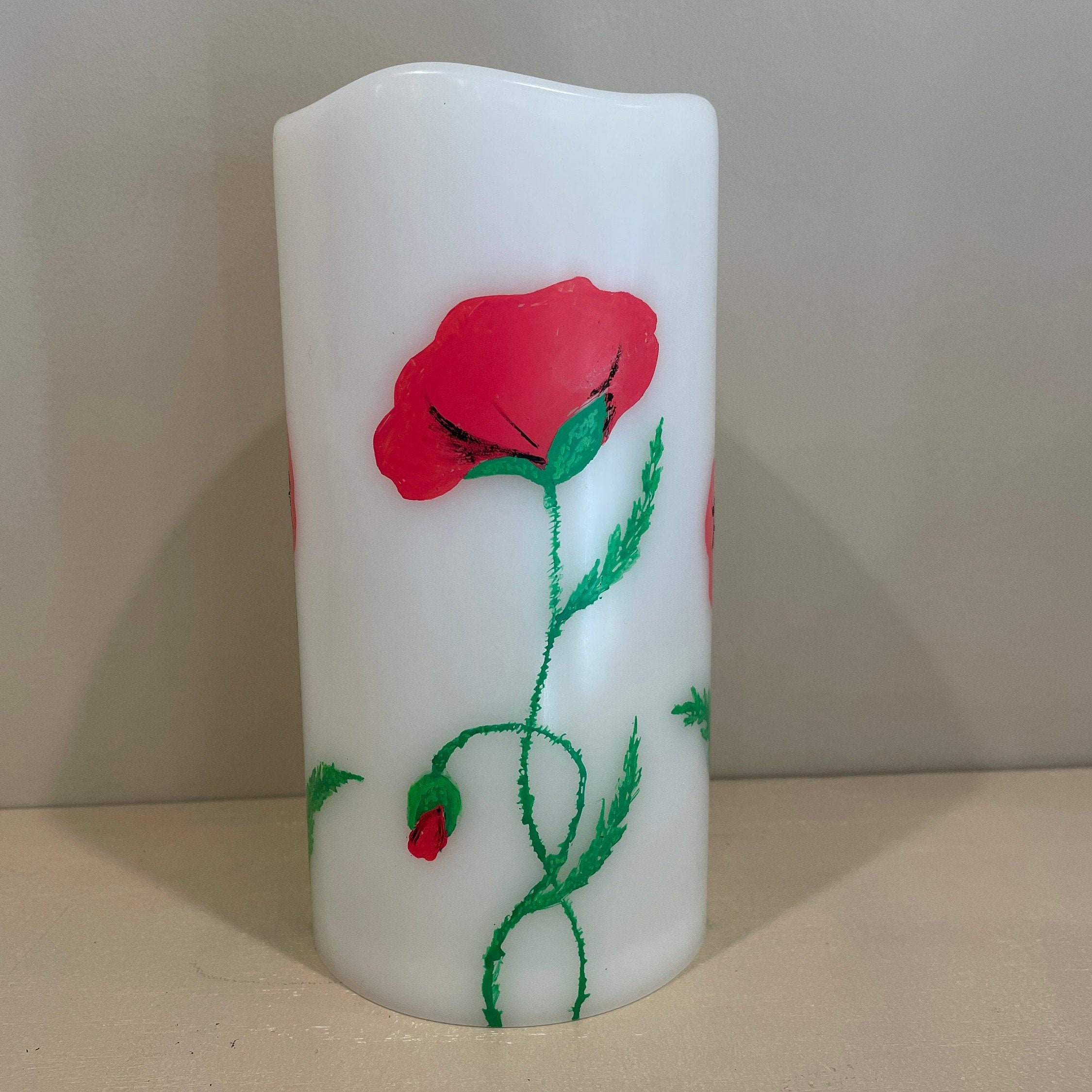 Poppy Flowers All Around Hand-painted Flameless Candle in 3 Sizes - Etsy