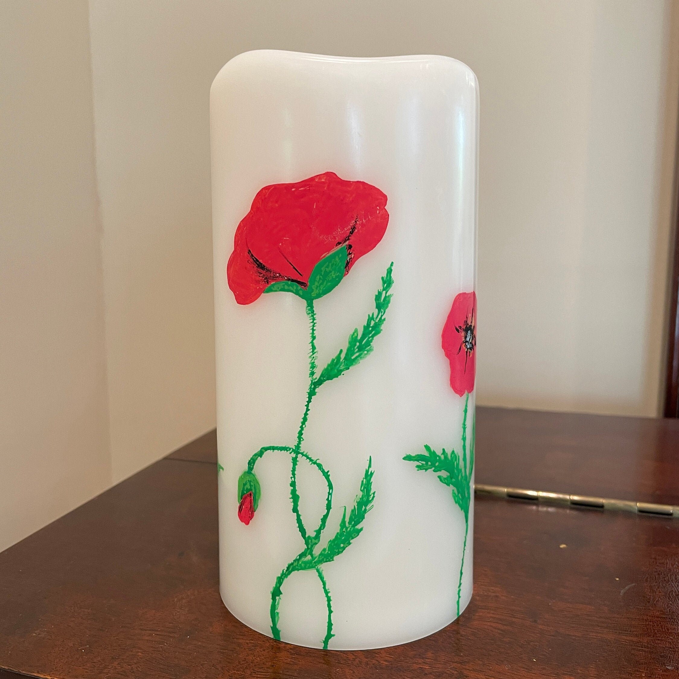 Poppy Flowers All Around Hand-painted Flameless Candle in 3 Sizes - Etsy