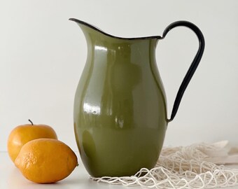 Green Enamelware Pitcher - Etsy