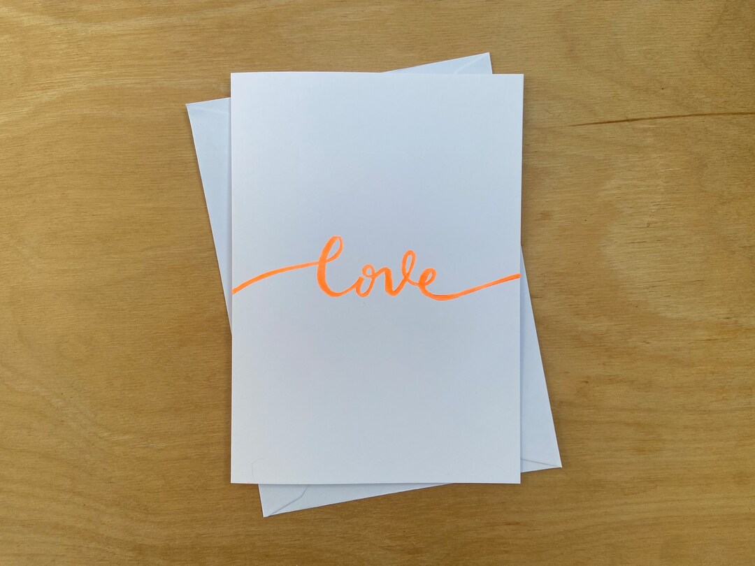 Valentines Day Card Love Neon Love Linocut Handmade Greeting Card for ...