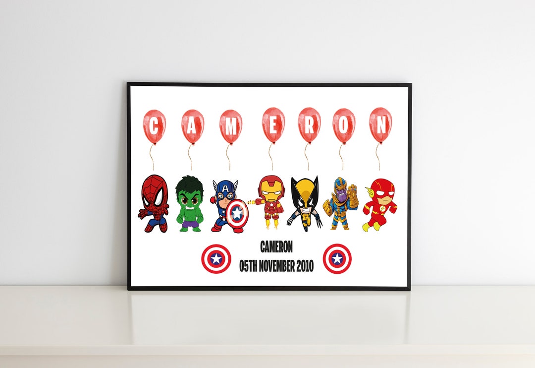 Personalised Marvel Balloon Print | Marvel | New Baby Gift | Avengers ...