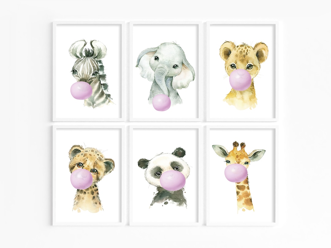 Safari Bubblegum Pink Prints Set of 6 Prints framed Prints Kids Prints ...