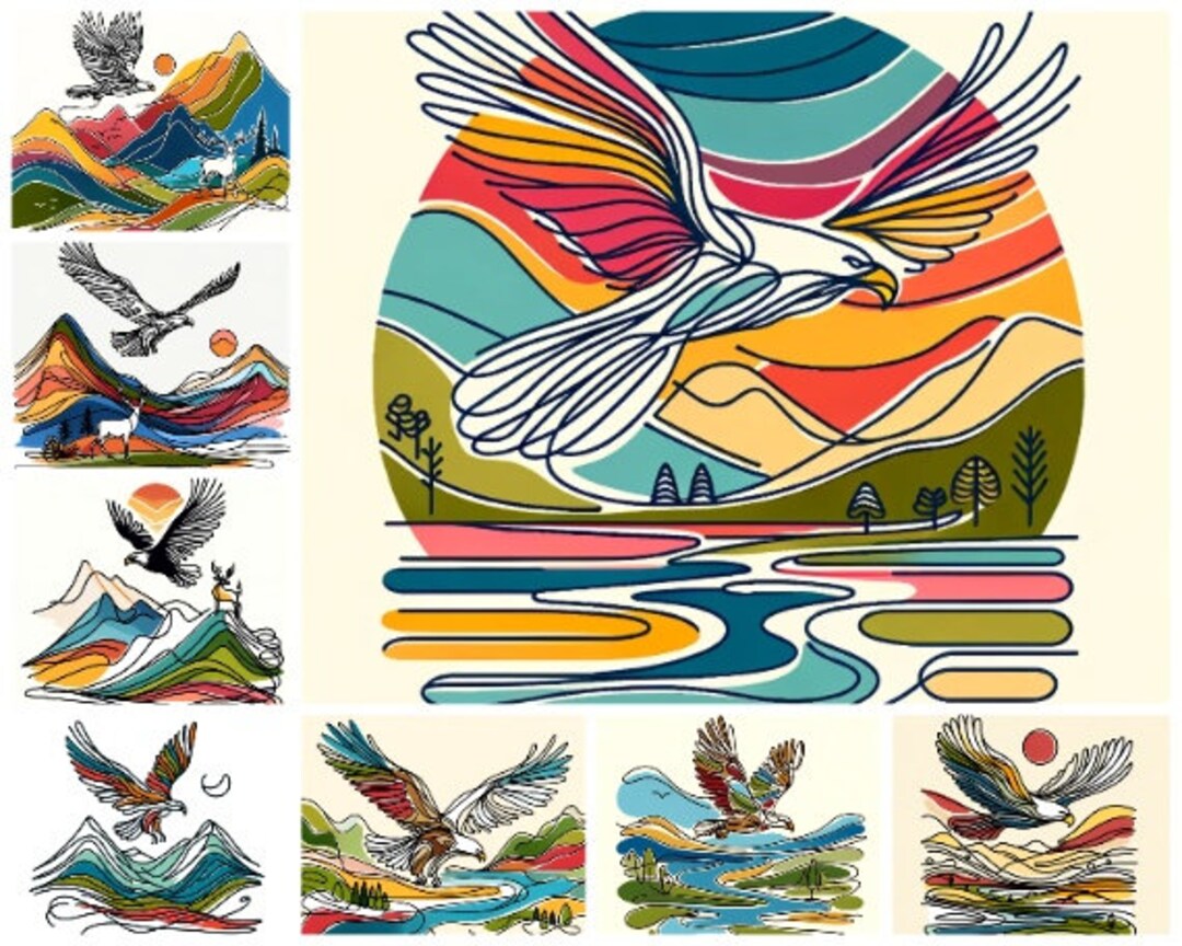 8 X Eagle Minimalistic Illustrations. High Quality Digital Art. Prints ...