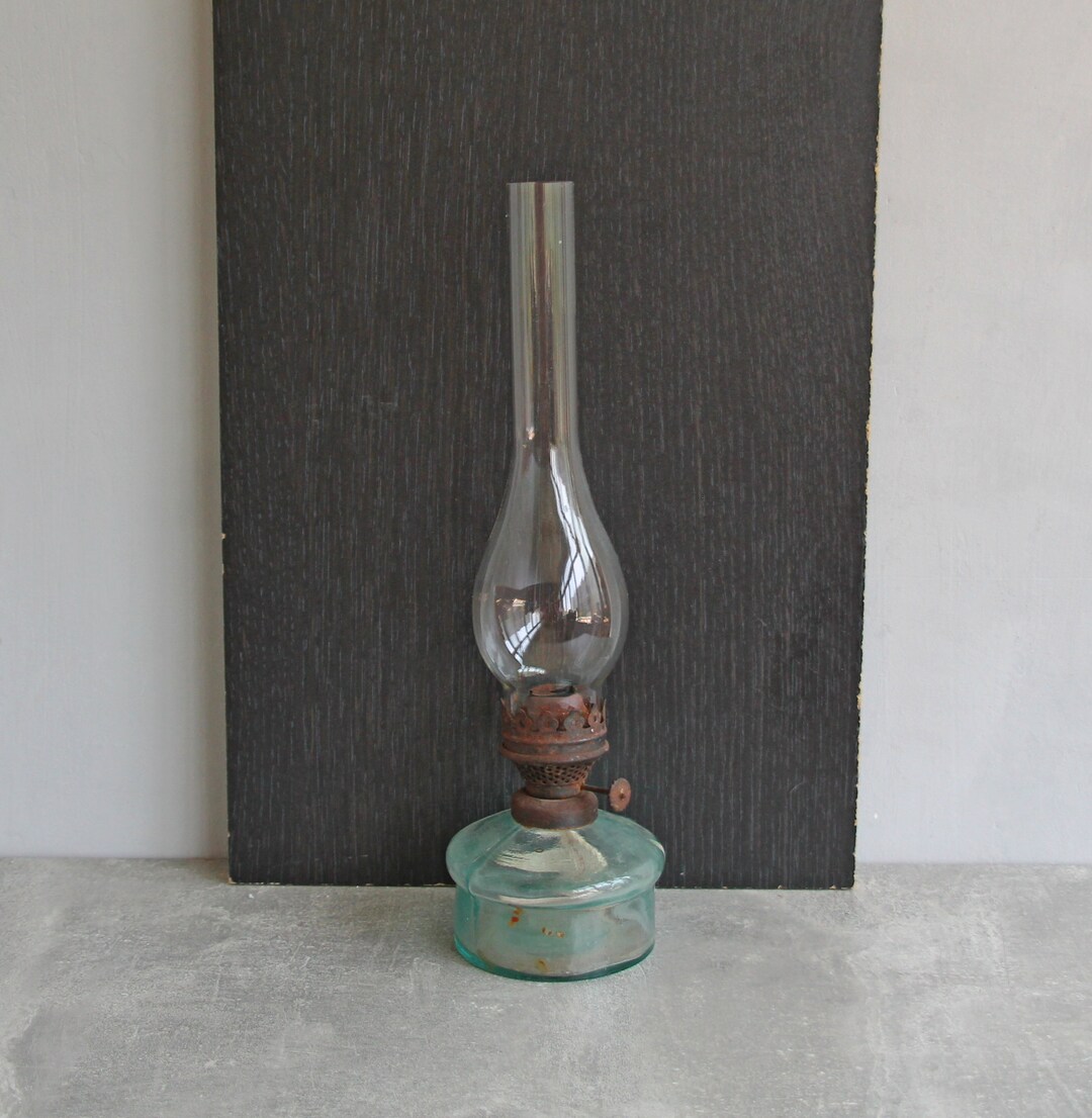 Vintage Oil Lamp, Kerosene Lamp, Primitive Oil Lamp, Vintage Pedestal ...