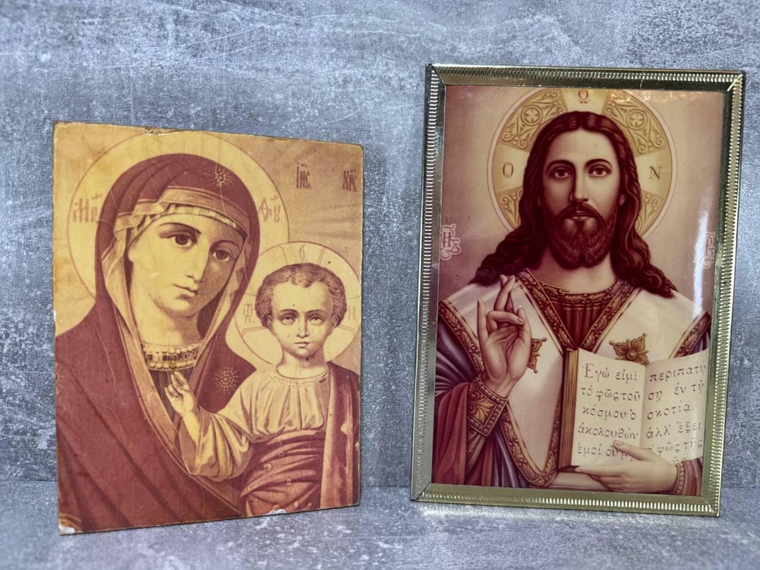Vintage Set Orthodox Icons of Saints and Angels. Print on Paper ...