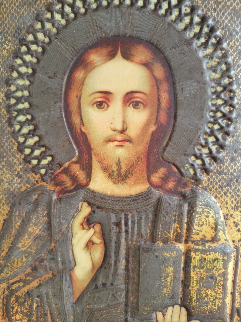 Antique Tin Icon Savior Jesus Christ. Orthodox Old Icon, Christian ...