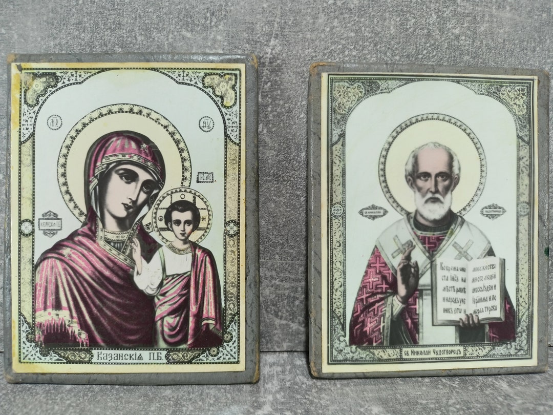 Vintage Set Orthodox Icons of Saints and Angels. Print on Paper ...