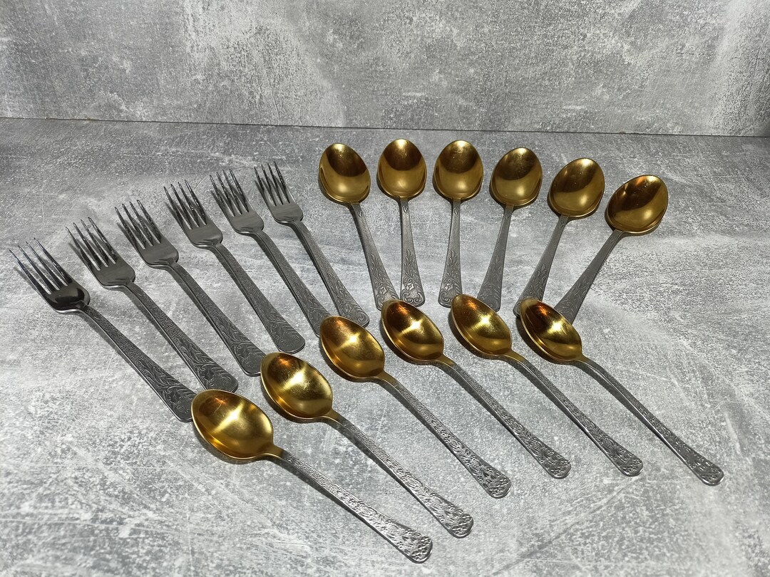 Set of Dessert Spoons, Teaspoons and Forks. Antique Spoons and Forks 18 ...
