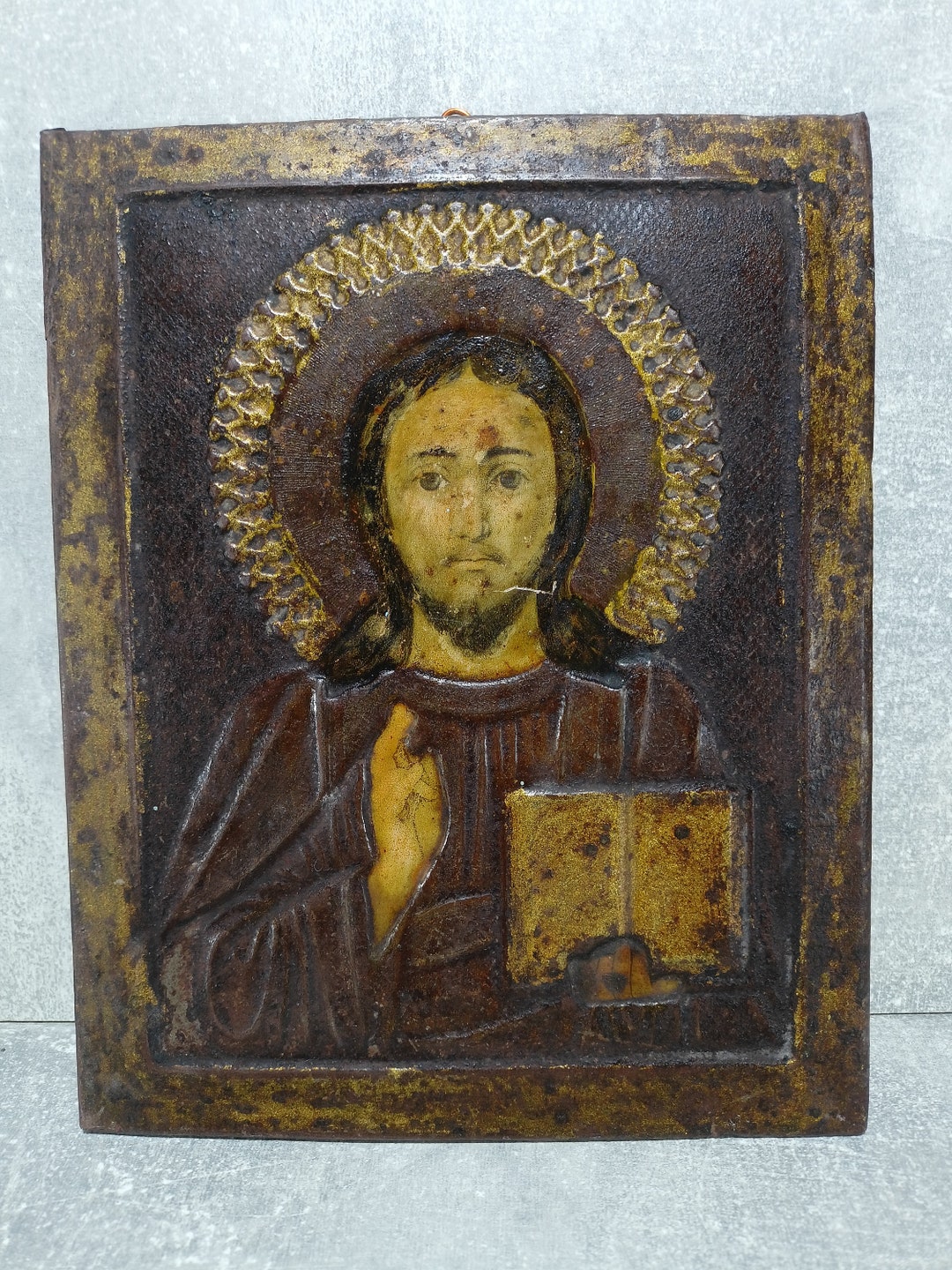 Antique Tin Small Icon Savior Jesus Christ. Orthodox Old Icon Jaco ...