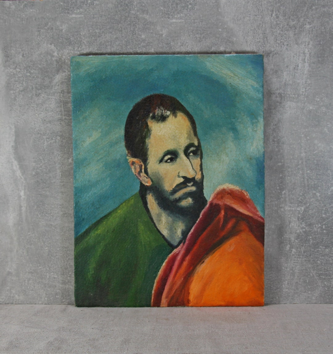 Vintage Oil Painting Portrait, Young Man on Canvas, Modern Picture ...