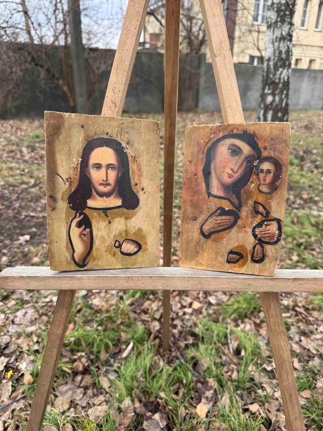 Vintage Orthodox Icons for Restoration. Oil Painting Virgin Mary and ...