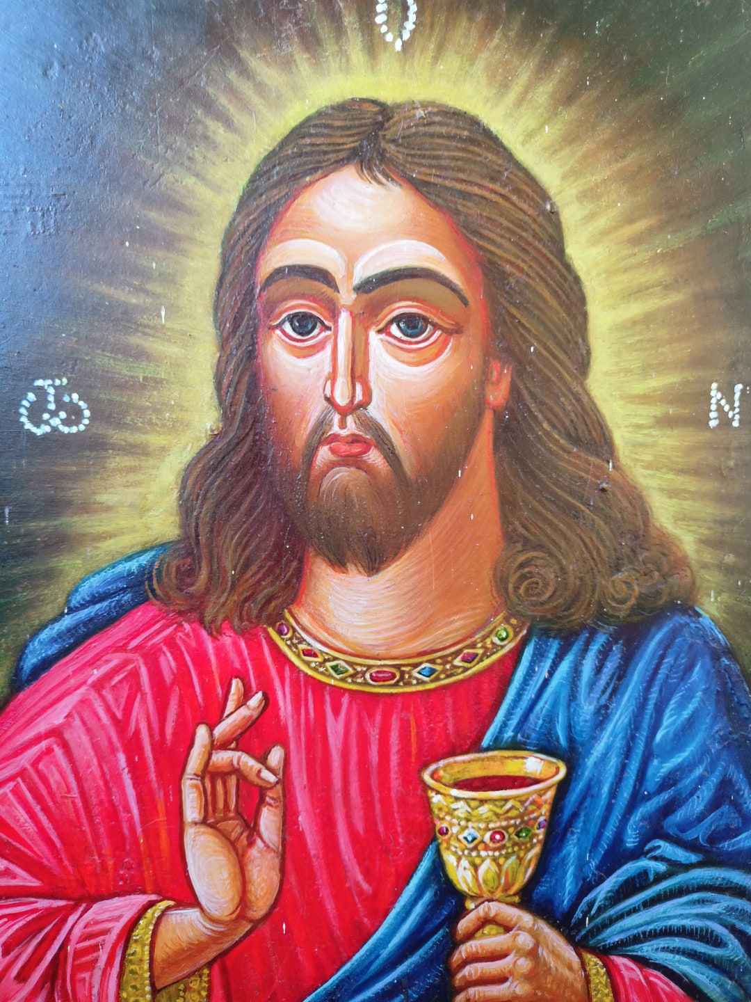 Antique Large Orthodox Icon Jesus Christ Savior. Rare Wooden Slavic Oil ...