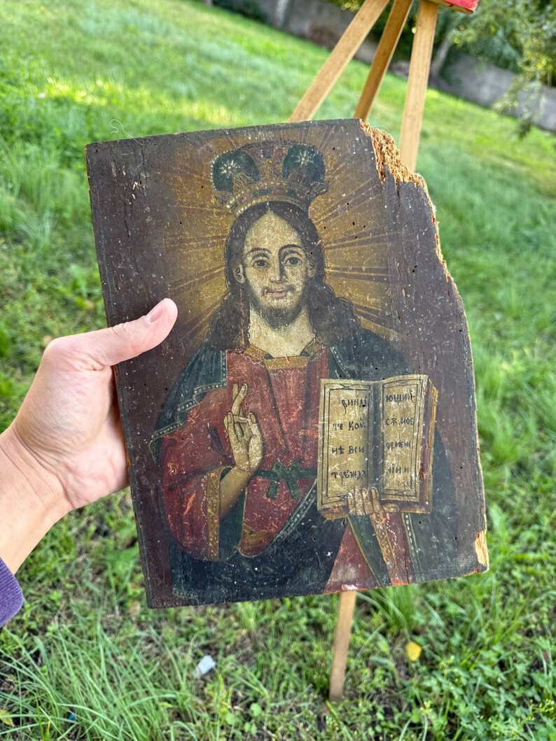 Antique Orthodox Jesus Christ Icon, Painted Wood, Slavic Art - Etsy