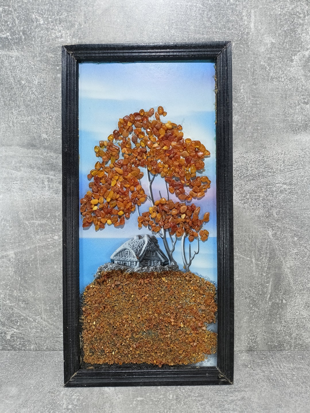 Vintage Amber Painting on Plywood Natural Amber, Landscape, Art Print ...