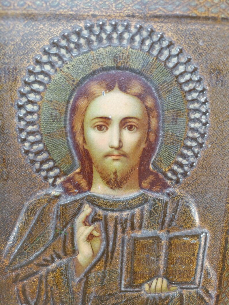 Vintage Orthodox Icon Jesus Christ Savior. Antique Pewter Small Icon ...