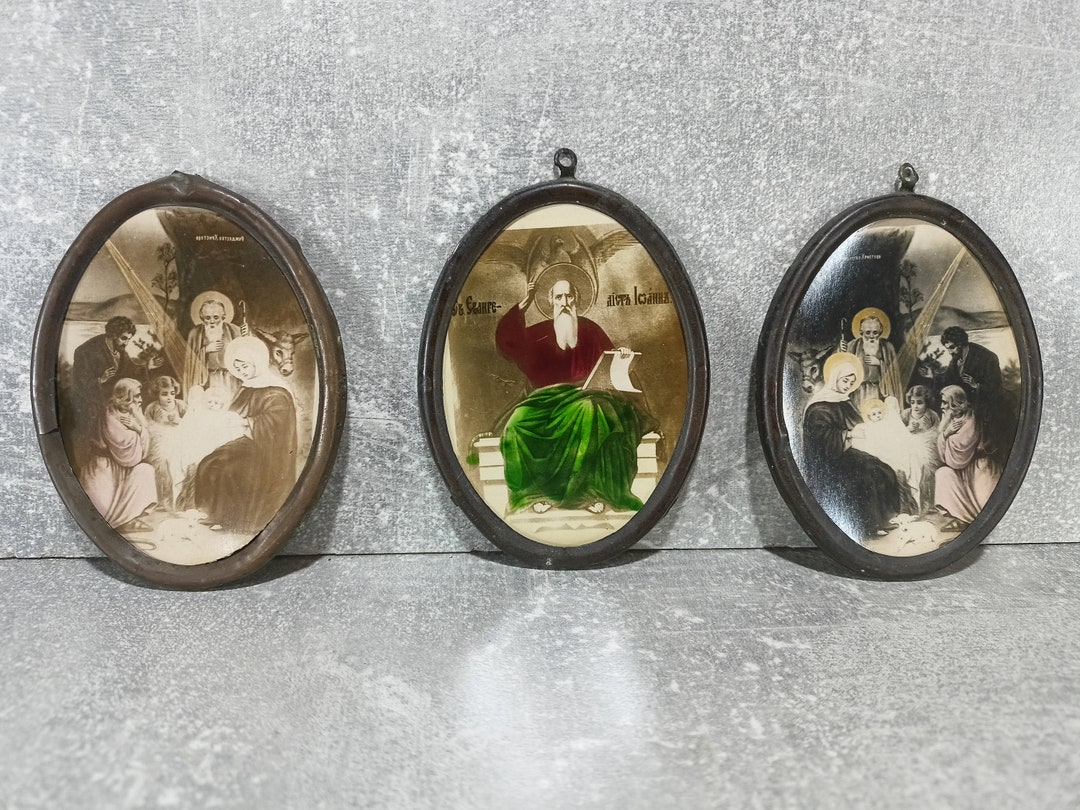 Vintage Set Small Orthodox Icons. Orthodox Antique Photo Icon God the ...