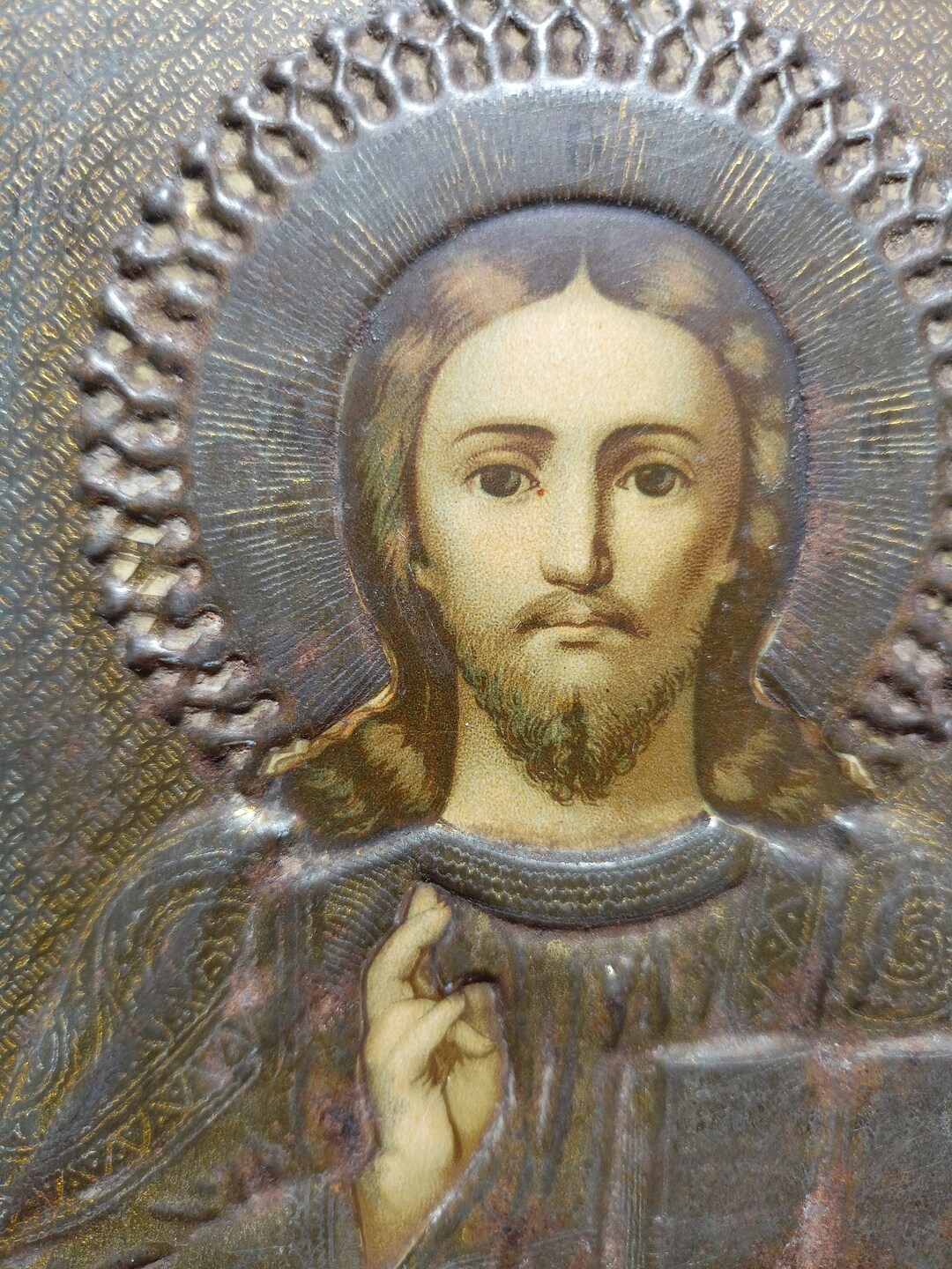 Antique Tin Small Icon Savior Jesus Christ Lord Almighty, Son of God ...