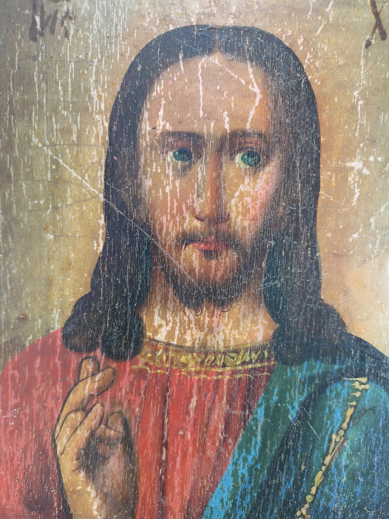 Ancient Orthodox Wooden Icon Painted With Oil Paints Jesus the Savior ...