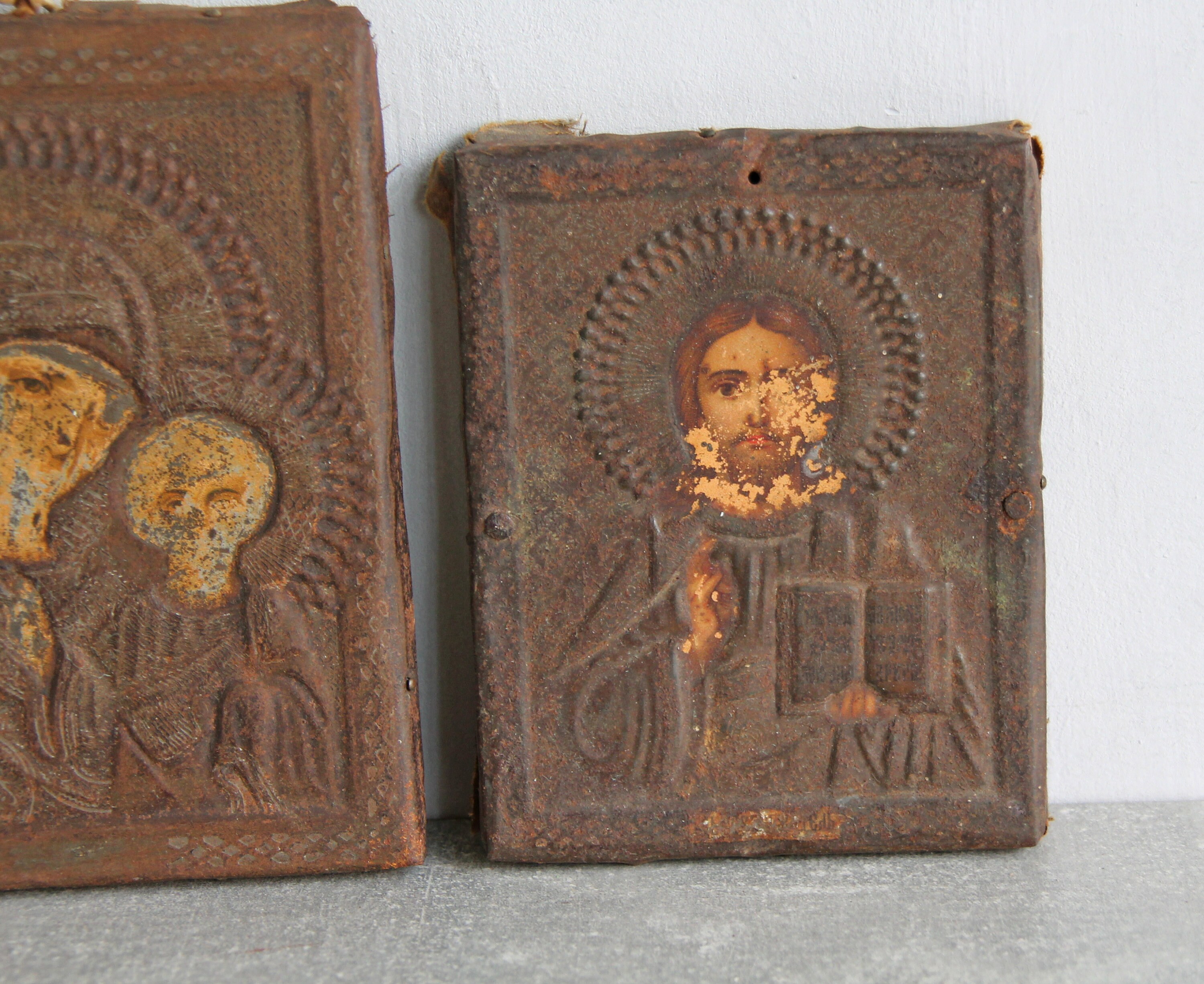 Antique Orthodox Icons Depicting Saints and Angels. Set of Tin Icons of ...