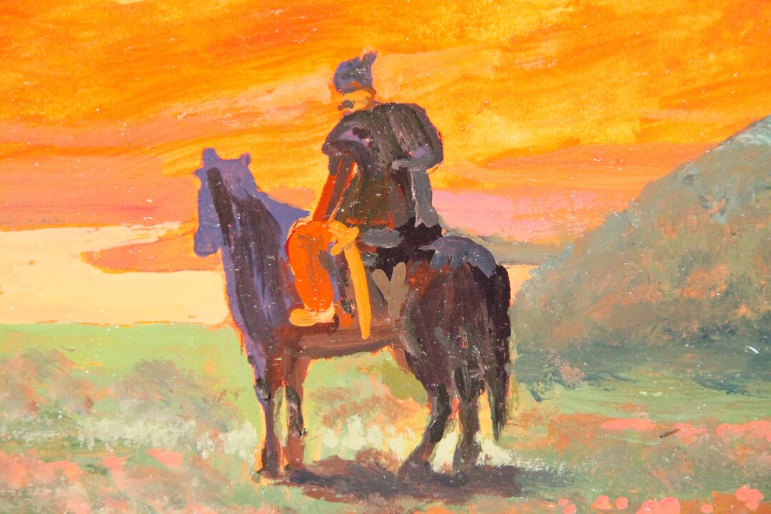 Oil Painting Cossack by Ukrainian Artist in Framed Landscape, Modern ...